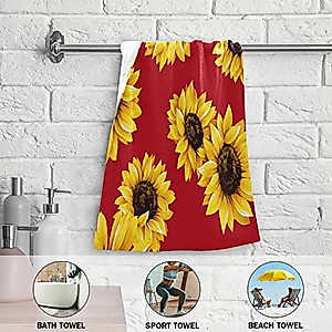 Kigai Towels Sunflower Pattern Kitchen Towels 100% Cotton Soft & Absorbent Towels for Bathroom Thick Plush Hand Towel Beach, Pool, Gym, Yoga Quick Dry Towel Set 28.3x14.4in