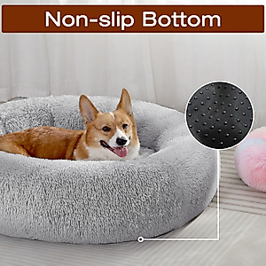 JOLLYVOGUE Calming Donut Dog Bed & Cat Bed, Anti-Anxiety Washable Round Bed, Fluffy Dog Cuddler Bed, Cozy Dog Cat Cushion Bed for Small Puppy (20")