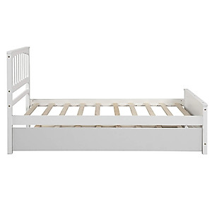 MERITLINE Kids Twin Bed with Trundle, Platform Bed Trundle Twin Bed with Headboard and Footboard for Girls Boys, No Need Box Spring, White
