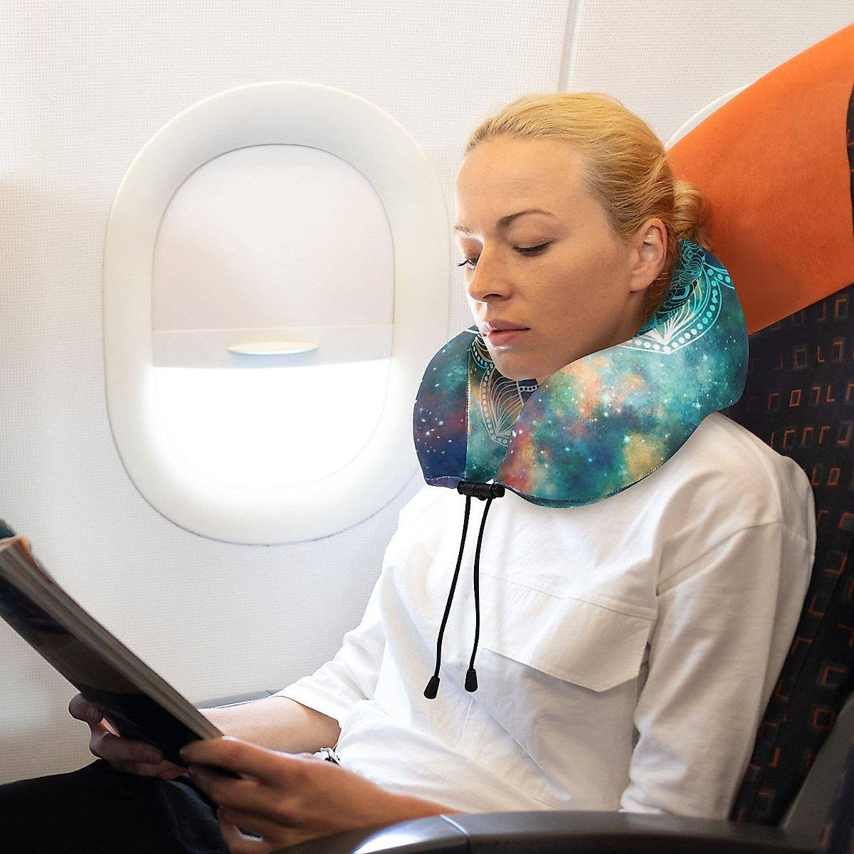 ALAZA Galaxy Mandala Neck Pillow Travel for Sleeping Airplane Travel Kit with Snap Clip & Storage Bag
