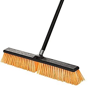 Alpine Heavy Duty Push Broom for Floor Cleaning Stiff Bristle Brush for Shop, Deck, Garage, Concrete for Indoor & Outdoor Sweeping Broom (Orange -24 inches)