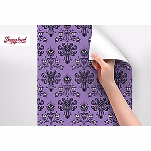 Removable Wallpaper Haunted Mansion, Peal and Stick Wall Decal, Haunted House Wall Covering, 1 Panel, W-136 (24" Wx120L, Purple, Black, White)