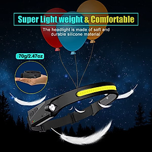 FBKK Rechargeable LED Headlamp 2 Pack, 230°Wide Beam Head Lamp with Motion Sensor, Waterproof Lightweight Headlight Flashlight for Camping, Hiking, Running, Outdoor for Adults and Kids