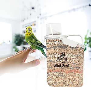 Ctomche Bird Seed Storage Container,2.8L Airtight Bird Food Container with Handle and Measuring Cup,Portable Pet Food Container for Wild Bird Sunflower Seed-BPA Free Transparent/White