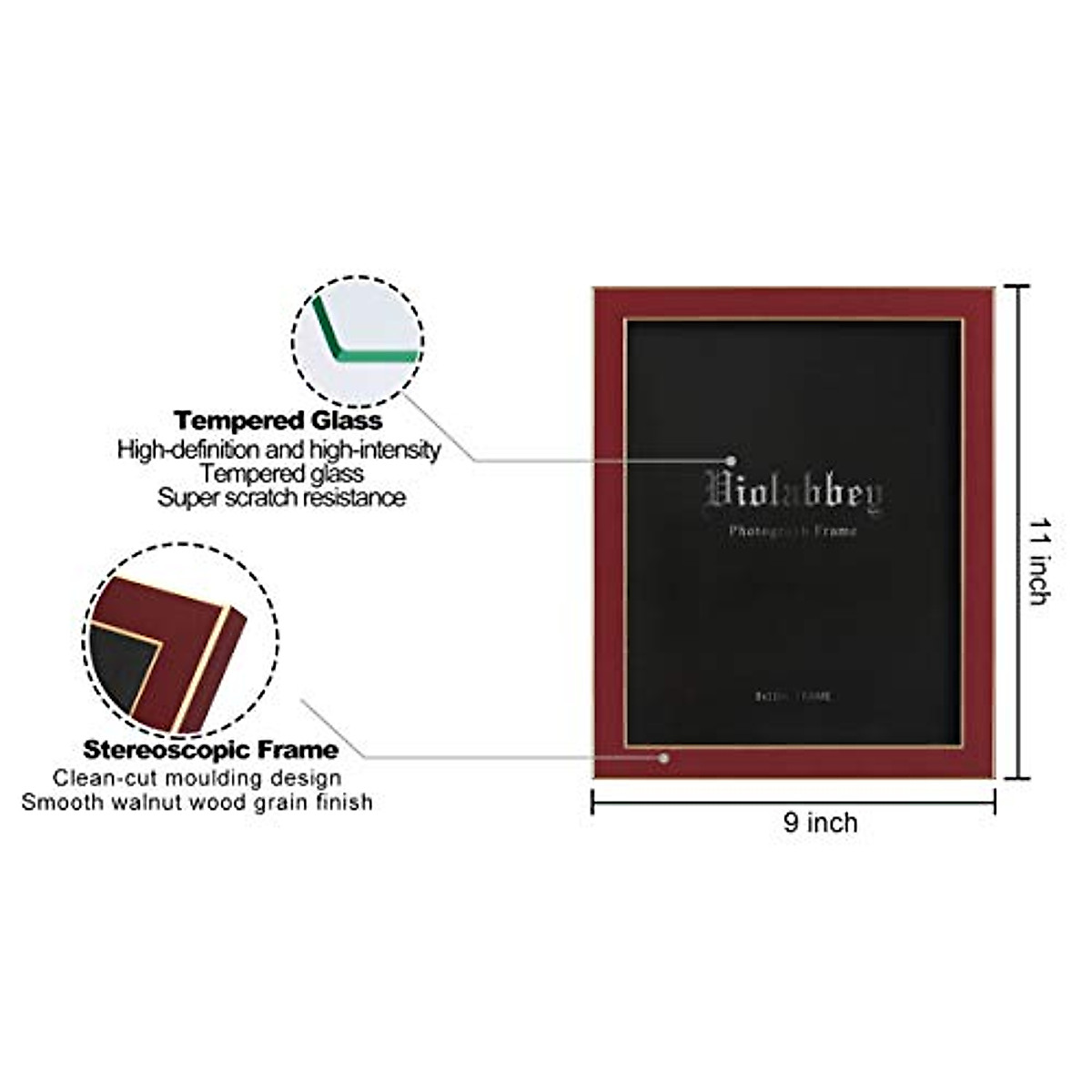 VIOLABBEY 8x10 Picture Frames Set of 4, Colorful Photo Frame of Modern Style, High Definition Tempered Real Glass, Wall Mounted or Tabletop Display (Gold+Red)