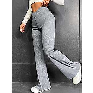 QCIV Womens Yoga Pants Bootcut High Waist Leggings Workout V Crossover Sweatpants Workout Trousers Stretch Grey, X-Small