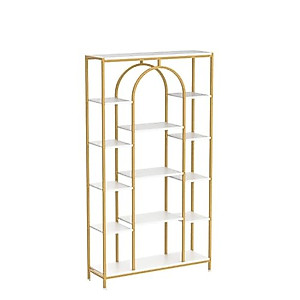 Tribesigns 5-Tier Bookshelf, Modern Tall Bookcase Book Shelf Organizer Freestanding Open Display Shelves for Bedroom Living Room Home Office, 70.8" H x 39.4" L, White/Gold