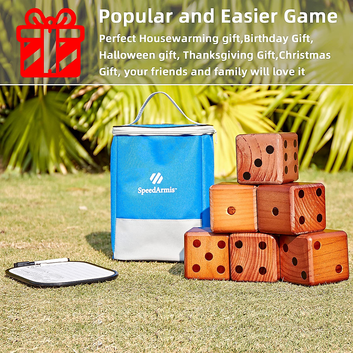 SpeedArmis Giant Wooden Yard Dice Set - Large Lawn yatzee Game with Scoreboard - Outdoor Beach Backyard Games for Teens Adults Family (Including Carry Bag)