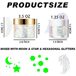 LemonSac Holographic Body Glitter Gel for Body, Face, Hair and Lip Glitter Makeup. Color Changing Glitter Gel Under Light with a Non Color Changing Glitter Gel (2# Sparkling Pink+Pearl White)