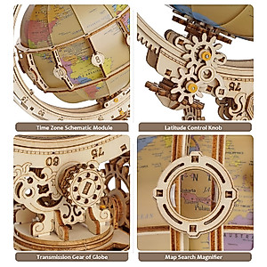 3D Wooden Puzzles for Adults, 2023New LED Light Wooden Globe Puzzle, Model Building Kits, Room Decor for Women, Men, Teen, Girls, Boys, Halloween Party, Christamas Gift
