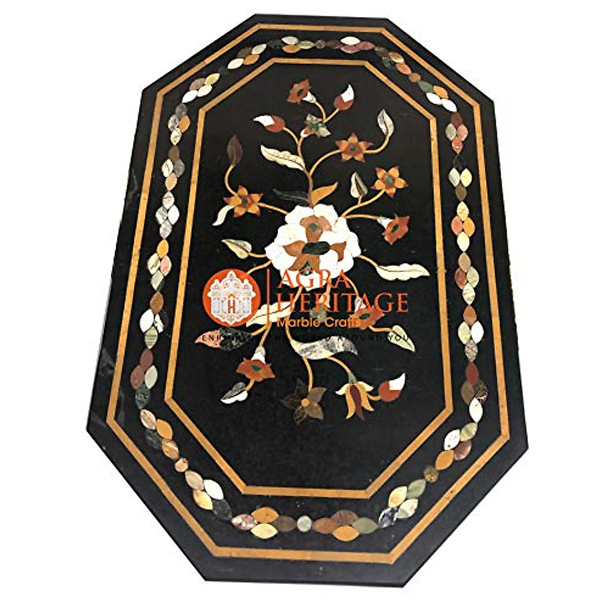 Marble Top Dining Inlay Table Floral Marquetry Design Hallway Furniture Decor | 36"x24" Inches