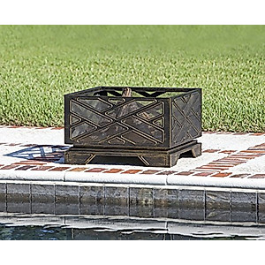 Fire Sense 62239 Fire Pit Catalano Wood Burning Lightweight Portable Outdoor Firepit Backyard Fireplace for Camping Bonfire Included Screen Lift Tool & Cooking Grate - Square - Antique Bronze Finish