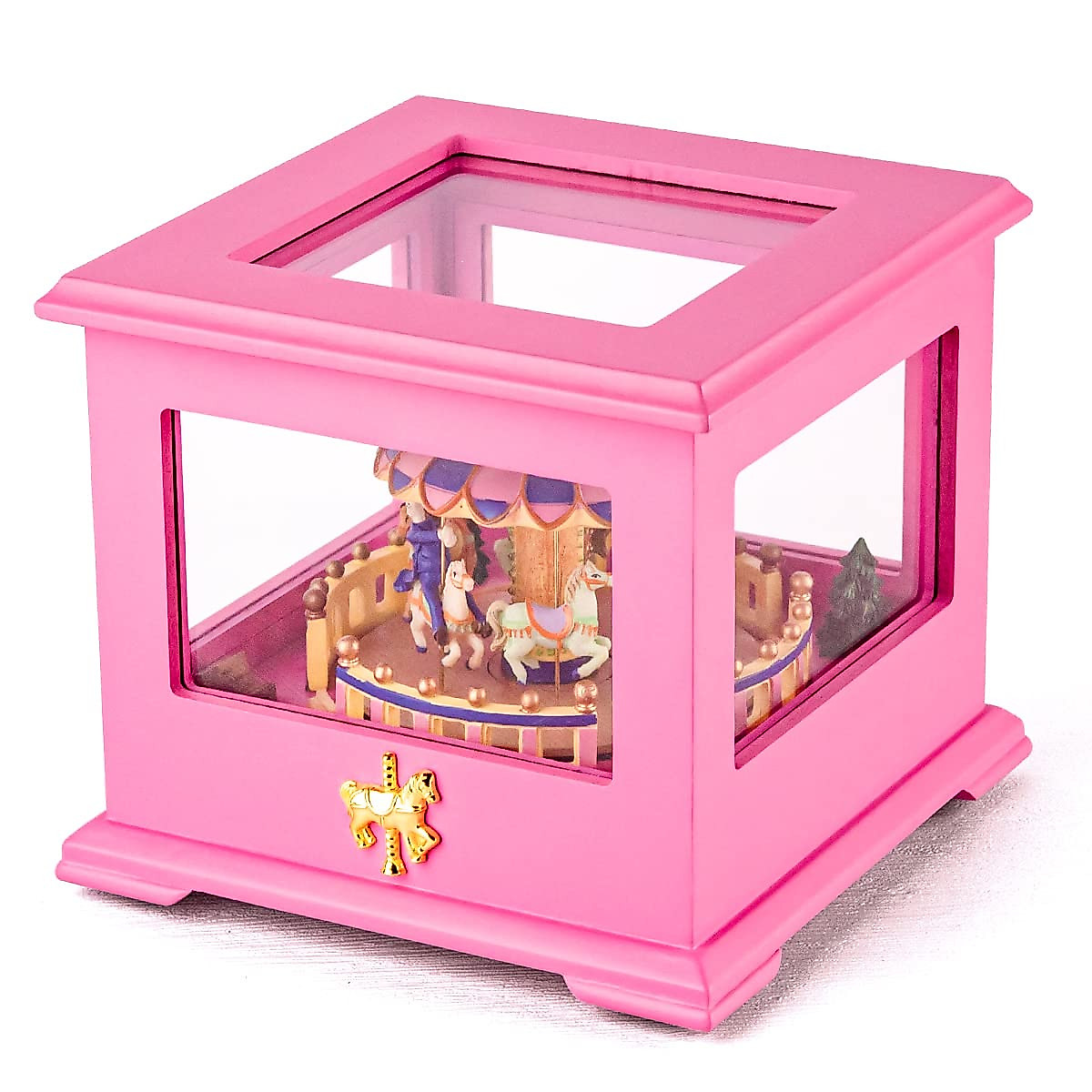 Wooden Carousel Horse Music Box Gift, Wind Up Musical Box Gift for Wife Daughter Women Sister Pink Merry Go Round Valentine Day Christmas Birthday Plays Castle in The Sky