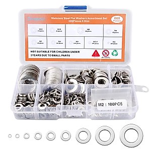304 Stainless Steel Flat Washers Set, 600PCS Fender Washers Assortment Kit, 9 Sizes M2 M2.5 M3 M4 M5 M6 M8 M10 M12 Suitable for Handmade, Home Decoration, Factories Repair, Electrical Connections