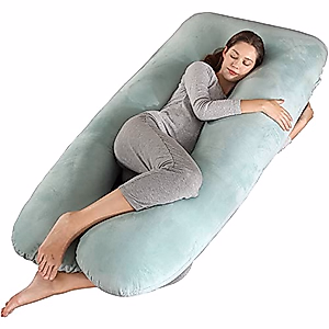 Amagoing 57 inches Pregnancy Pillows for Sleeping, U Shaped Maternity Full Body Pillow for Pregnant Women with Hip, Leg, Back, Belly Support, Washable Velvet Cover Included (Mint Green)