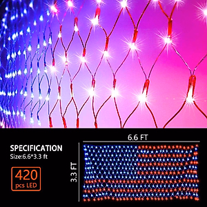 PUHONG (New) American Flag Lights, 420 LED USA Flag Net Lights, Outdoor Waterproof Patriotic Ornaments for Independence Day National Day July 4th Memorial Day Christmas New Year Party Yard Decoration
