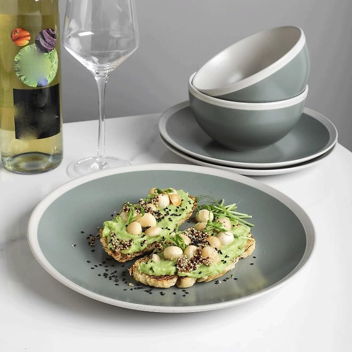 TBGFPO 16-Piece Round Dinnerware Cream Dinner Set Everyday Use Dinner Set Dishes Round Plates Tableware Sets