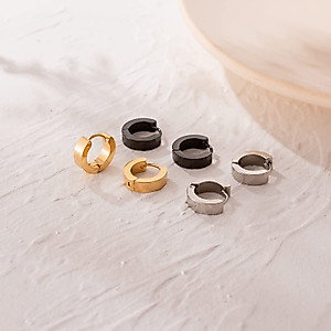 3 Pairs Stainless Steel Hoop Earrings for Women Men Minimalist Huggie Earrings Gold Silver Black Hypoallergenic Tiny Cartilage Hoop Earrings