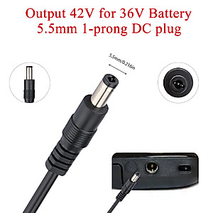 Cupinyo 42V 2A Universal Charger 1 Prong for 36V Lithium Battery Compatible with Most Brands with 5.5mm DC Plug