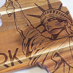 Totally Bamboo Rock & Branch Origins Series New York State Shaped Cutting Board and Charcuterie Serving Tray, Includes Hang Tie for Wall Display