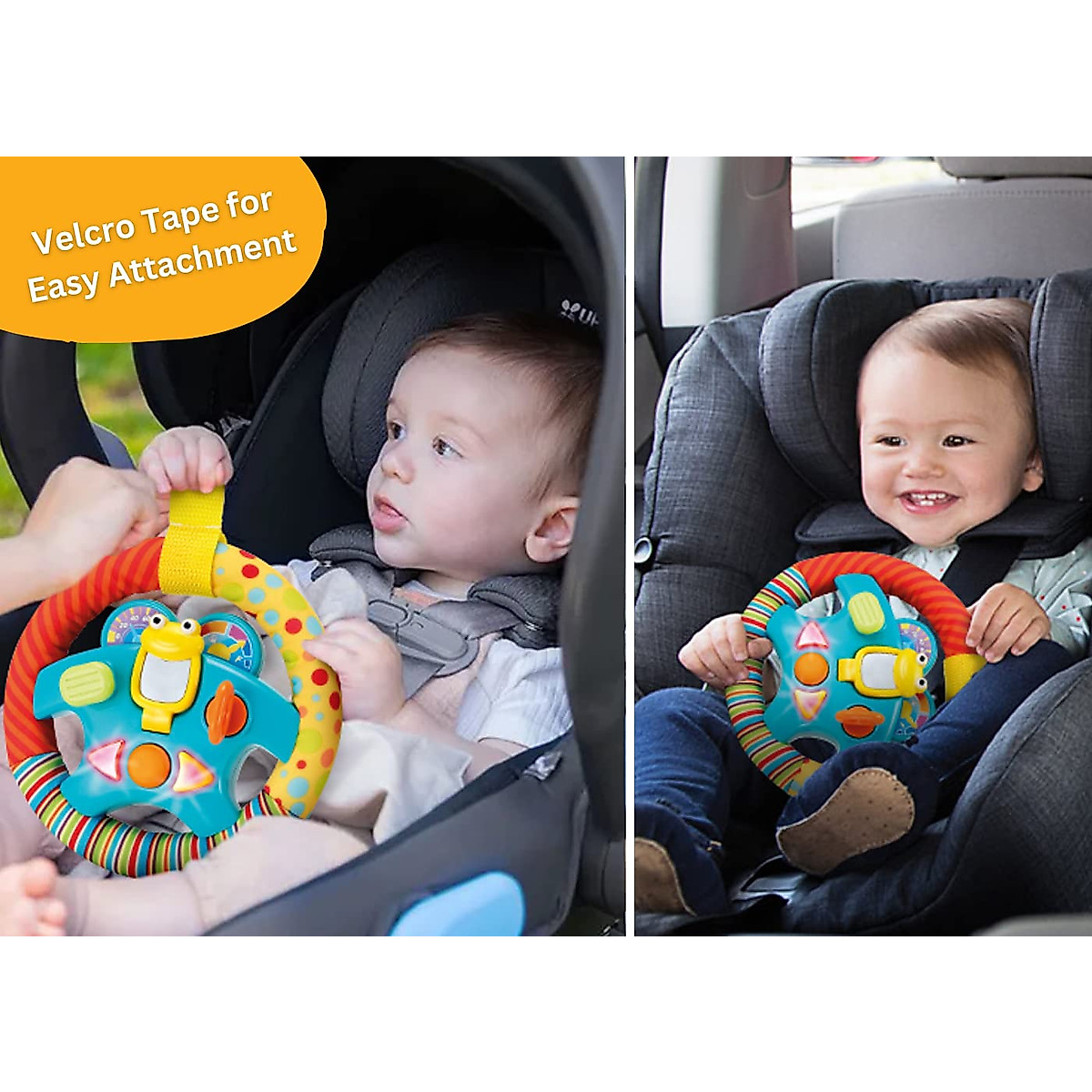 KiddoLab Steering Wheel Toy with Music,Lights,Sounds & Flip Up Mirror - Crib & Stroller Toys with Soft Fabric and Velcro Tap for Easy Attachment. Car Seat Toys for Babies and Toddlers. Ages 3 Months+