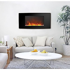 Cambridge Callisto 35 In. Curved Electric Wall Mounted Fireplace Heater with Flame Crystal Rock Display, Adjustable Heat, Remote - CAM35WMEF-1BLK