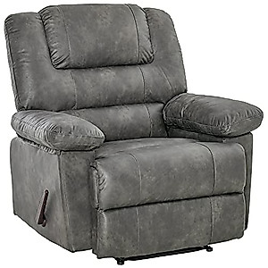 HOMCOM Manual Recliner Chair Overstuffed Single Sofa with Wide Cushioned Seat, Flip-Up Storage Armrests, 2 Cup Holders and Oversized Headrest, Grey