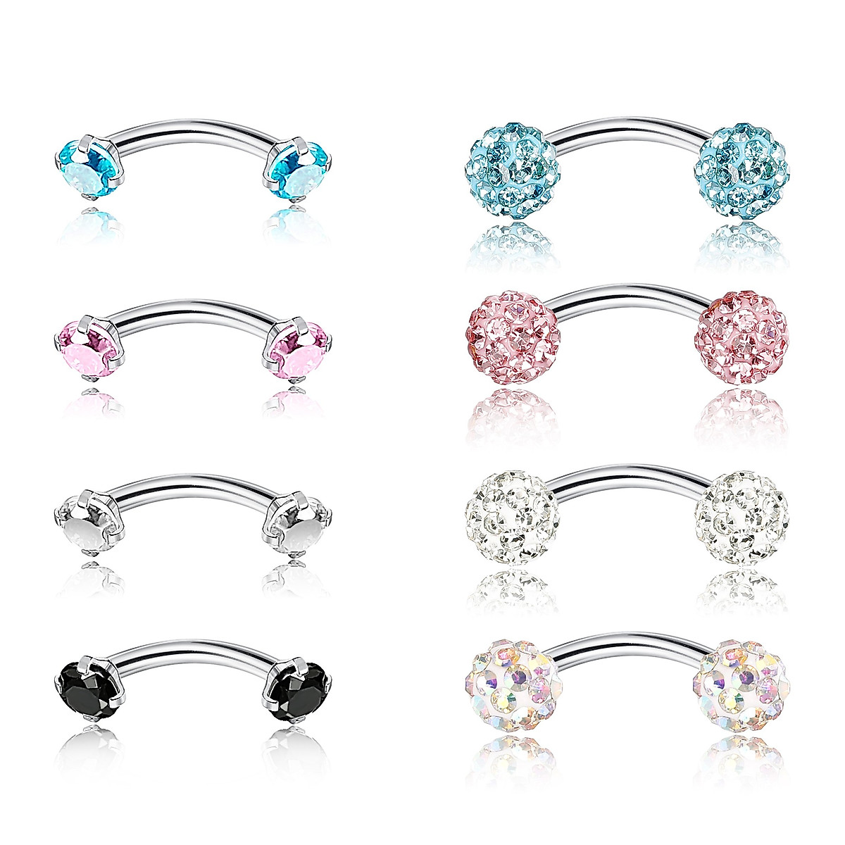 ORAZIO 8Pcs 16G Stainless Steel Eyebrow Ear Navel Belly Lip Ring Body Piercing Jewelry 6-12mm (8Pcs, 6mm)