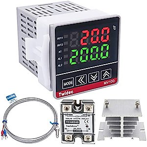 Twidec/MV100-B10 Digital Display PID Temperature Controllers Thermostat Regulator AC 85V - 265V MY-104+ K Sensor Thermocouple + Heat Sink and Solid State Relay SSR 40 DA