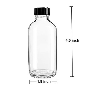 Bekith 24 Pack Clear Boston Round with Black Poly Cone Cap, 4 oz Clear Glass Bottles Sample Bottles for Juice, Ginger Shots, Oils, Whiskey, Liquids