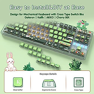 120 Key PBT Pudding Keycap Set ASA Profile with Transluscent PC Layer Dye-Sub Jungle Theme for 61/68/84/98/100/104Key TKL Cherry MX Gateron Kailh Cross Type Switch ANSI Mechanical Keyboard DIY(Green)