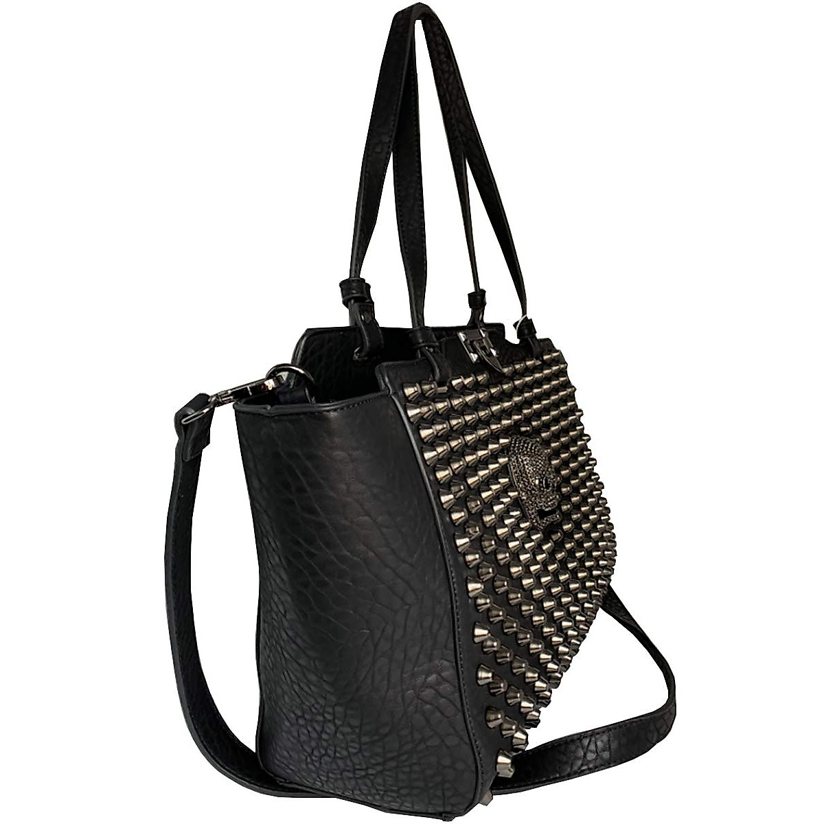 FiveloveTwo Women Skull Handbag Purse Gothic Top-handle Shoulder Bag PU Rivet Tote Satchel Black