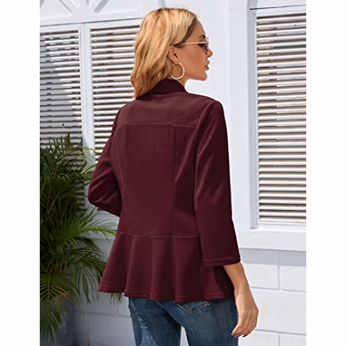 KOJOOIN 3/4 Sleeve Blazers for Women Business Casual Blazers for Work Lightweight Blazers Suit Jackets Grape Purple XL