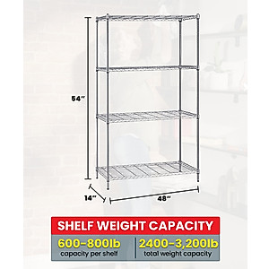 Quantum Storage Systems WR54-1448C Starter Kit for 54" High 4-Tier Wire Shelving Unit, Chrome Finish, 14" Width x 48" Length x 54" Height