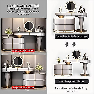 ZGNBSD Luxury Vanity Table Set - Makeup Table with Drawers,Stool & Smart Mirror,Solid Wood Bedroom Vanity | for Her