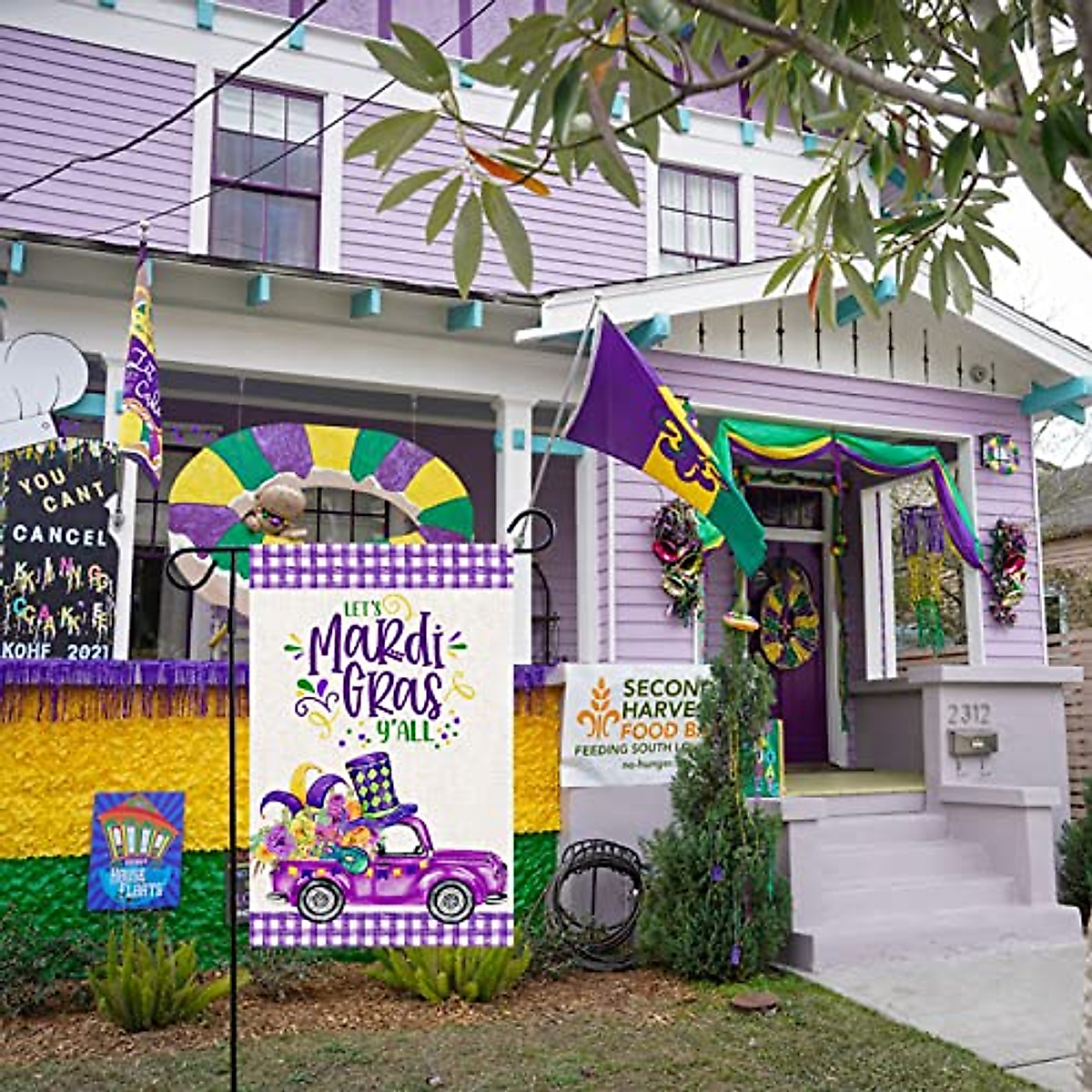 Baccessor Mardi Gras Y’all Garden Flag Double Sided Buffalo Plaid Mask Truck Fleur de Lis Masquerade Party Small Burlap Flag Spring Outdoor Yard Lawn Decoration 12.5 x 18 Inch