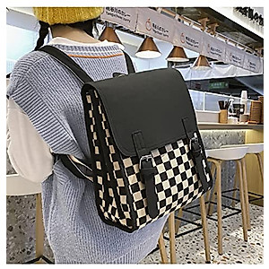 Dark Academia Aesthetic Backpack for School Alt Emo Grunge Book Bag Vintage Checkered Preppy Backpack for Women Teen Girls (One Size,Black)