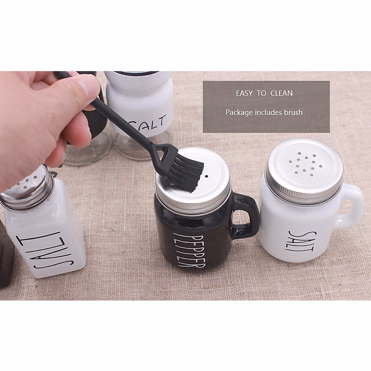 Wartter Farmhouse Salt and Pepper Shaker Set, Vintage Glass Black and White Shaker Set with Stainless Steel Lid (Black/White)