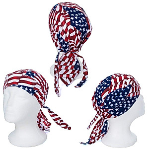 CoverYourHair American Flag Durag - USA Doo Rag - Dew Rags for Men - Patriotic Skull Caps - American Flag Headbands (2 Pack Dew Rags)