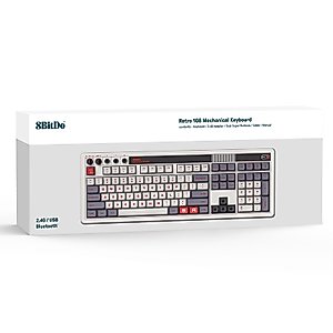 8BitDo Retro 108 Mechanical Keyboard with 108 Keys and Integrated Numpad, Bluetooth/2.4G/USB-C Hot Swappable Wireless Gaming Keyboard for Windows and Android - N Edition