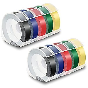 Pristar Compatible Label Tape Replacement for Dymo 3D 3/8 in x 9.8 ft Plastic Embossing Label Tapes 9mm for Dymo Organizer Xpress Pro Label Maker, White on Black/Red/Blue/Green/Light Yellow, 10-Pack