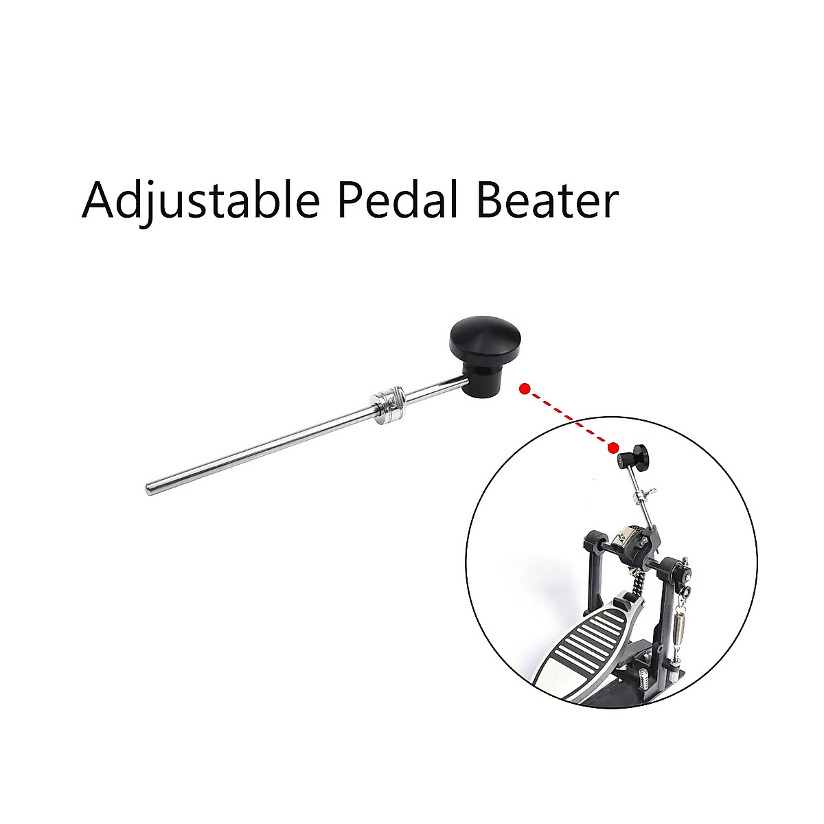 Pastlla 2Pcs Bass Drum Pedals, Black Beater Aluminum Alloy Hammer Head Percussion Instrument Accessory Part
