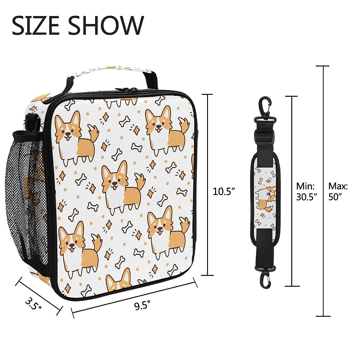 Pfrewn Corgi Dog Lunch Box Yellow Puppies Insulated Lunch Bag Cute Star Dogs Bone Reusable Cooler Meal Prep Bags Lunch Tote with Shoulder Strap for Office Adults School Kids Girls Boys Teens