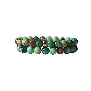 LKBEADS Natural Rare Variscite 8mm rondelle smooth 7inch Semi-Precious Gemstones Beaded Bracelets for Men Women Healing Crystal Stretch Beaded Bracelet Unisex