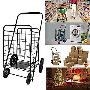 Metal Folding Grocery cart (Iron), Large Capacity Produce cart, Upgraded Rubber Big Iron Wheel, Stable wear-Resisting, Convenient and Lightweight, Bearing 50KG(Black)…
