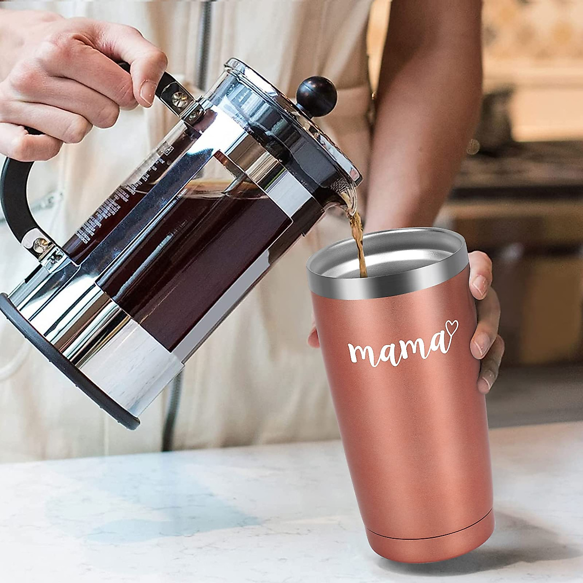 GINGPROUS Mama Gifts Travel Tumbler for Mom, Mothers Day Birthday Gifts Christmas Gifts for Mom Mother Mom to be from Daughters Sons, 20oz Insulated Stainless Steel Tumbler with Lids, Rose Gold