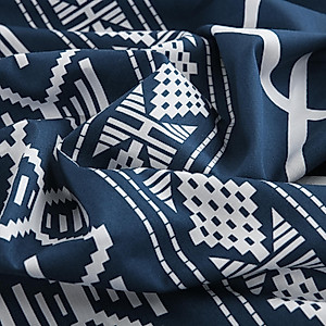 Navy Blue Duvet Cover King - 100% Cotton Duvet Cover King Size, 3 Pieces Aztec Geometric Duvet Cover Set, Super Soft Farmhouse Bedding Duvet Covers for All Season, 104"x90", No Comforter