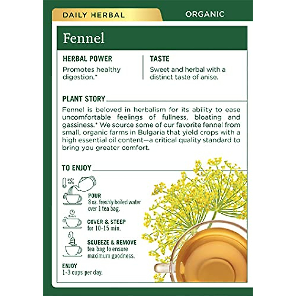 Traditional Medicinals Organic Fennel Herbal Tea, Promotes Digestive Health, (Pack of 4) - 64 Tea Bags Total