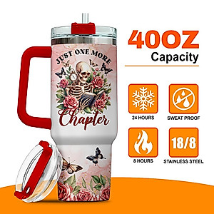 99WHALE Women More Just One Glitter Modern Red Steel Lover Hot Books Chapter, Book Gifts, Tumbler 40 Oz With Handle Lid And Straw, Book Reader Skull Rose Flower Nutrition Facts