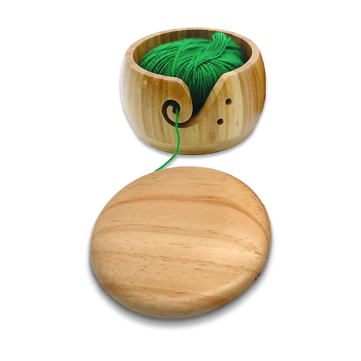 CHEERZEER CUSTOMIZE Personalized Large Wooden Bowl with Lid for Knitters and Crocheters, Wood Yarn Ball Holder Gift for Grandma and Mom on Mother's Day, Christmas, Birthdays